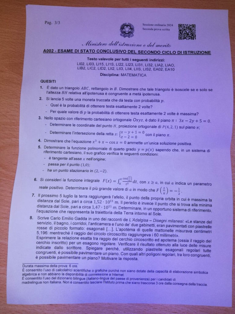 Seconda Prova Matematica Maturità 2024: tracce e soluzioni - Studentville