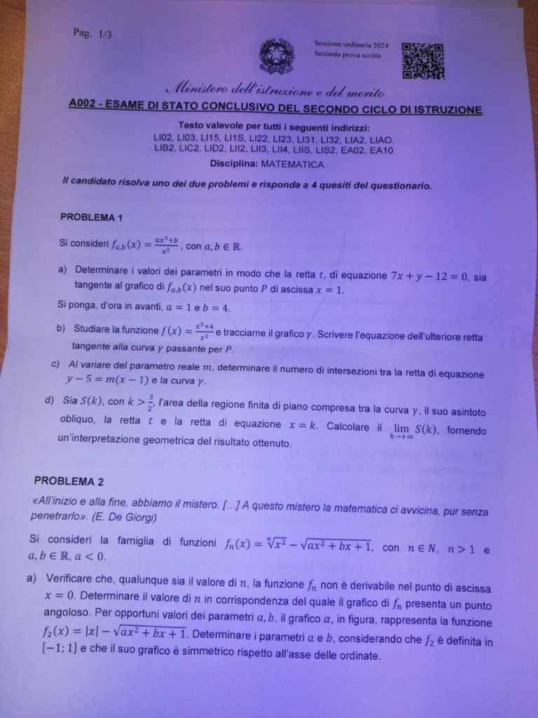 Seconda Prova Matematica Maturità 2024: tracce e soluzioni - Studentville